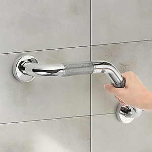 Grab Bars for Bathtubs and Showers- 1-1/4 x 16 Angled Shower Grab Bar for Seniors Knurled Stainless Steel Handicap Grab Bars for Wall (Polished Nickel, 1 Pack)