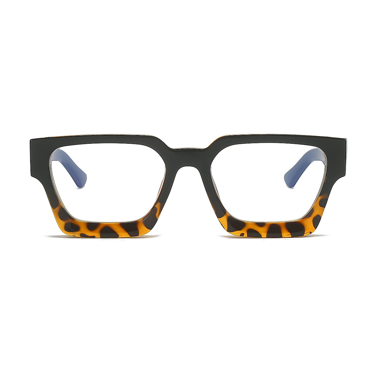 EYLRIM Thick Square Frame Blue Light Glasses for Women Men Non Prescription Computer Eyeglasses(04 Black Leopard)
