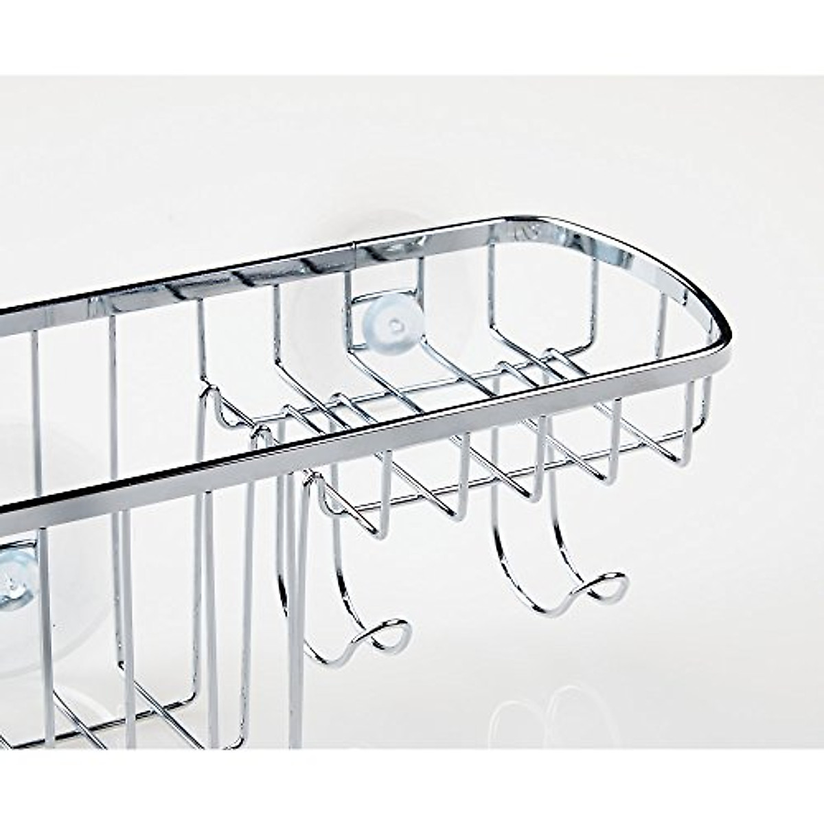 iDesign Gia Polished Stainless Steel Bathroom Suction Combo Organizer Basket - 11" x 4.25" x 4"