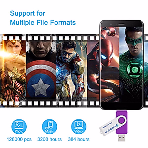 leizhan 256GB USB Flash Drive Type C Phone Picture Stick 3.0 Compatible with HTC 10, Huawei P20, Samsung Galaxy S10, S9, Note 9, S8, S8 Plus, Purple