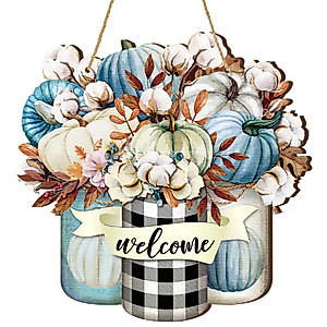 Geetery Fall Thanksgiving Front Door Sign Fall Welcome Door Decor Vintage Watercolor Pumpkin Hanging Decor Thanksgiving Door Signs Farmhouse Thanksgiving Fall Decoration for Home Door Porch