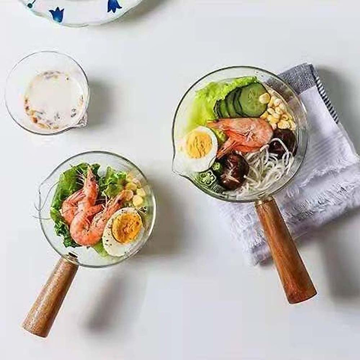 Vctitil Porridge Pot Soup Pot Wooden Handle Cookware High Temperature Resistant Transparent Glass Milk Noodle Pot Saucepan (400ml/600ml)(600ml)