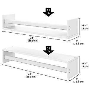 Ballucci Set of 2 Wall Mount Bookshelves, Wood Floating Wall Shelves with Towel Bar Rack for Nursery, Kitchen, Living Room, Bedroom, Bathroom, Office; 23 Inch - White