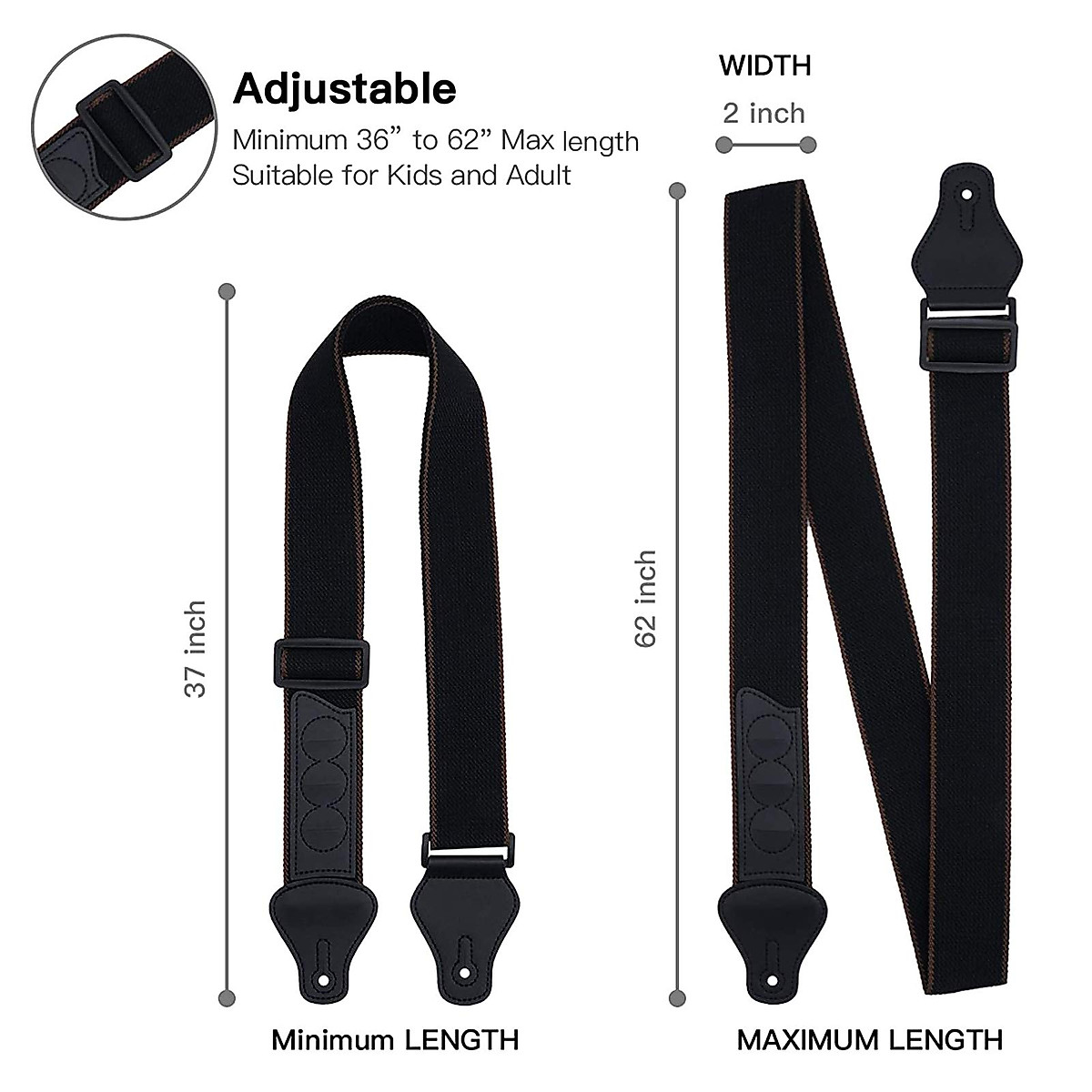 tifanso Guitar Strap, Soft Cotton Straps With 3 Pick Holders, Strap Button Headstock Adaptor, 1 Pair Locks and 3 Picks Set For electric/Acoustic Guitar