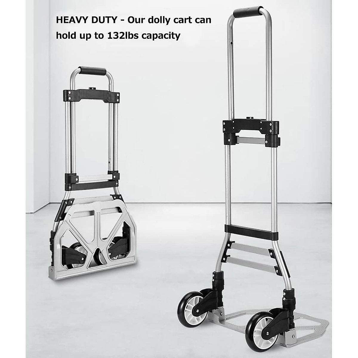 Heavy Duty Folding Hand Truck Dolly Cart Luggage Cart with 2 Elastic Ropes Telescoping Handle Handing Truck for Luggage Moving Travel Shopping Office Use (132 Lb 2 Wheels)