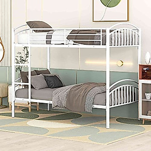 Cotoala Twin Over Twin Metal Bunk Bed with Guardrails and Steel Ladder, Can Be Split into Two, Space Saver Design, No Box Spring Needed