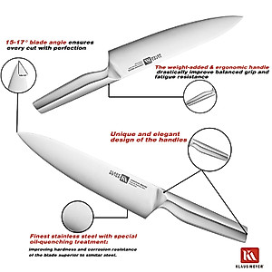 Klaus Meyer 19 Piece Contour High Carbon Stainless Steel Kitchen Knife Set with Knife Sharpener Non-Slip Handles Knife Set with Block