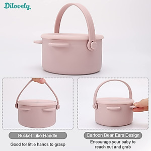 Dilovely Snack Cups for Toddlers, Baby Snack Containers, Silicone Toddler Snack Cups No Spill, Food Catcher with Lid & Bucket-like Handle, BPA Free & Dishwasher Safe, 9 Ounce Lilac