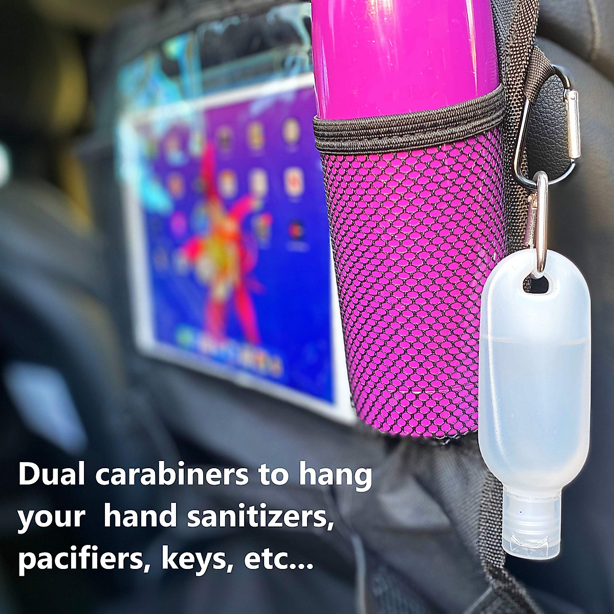 VERONA SUPPLIES Car Seat Organizer 2 Pack with Kick Mats - Muti-Pocket Back Seat Storage Bag with Touch Screen Tablet Holder, to Organize Toy, iPad, Bottle, Snacks, Books