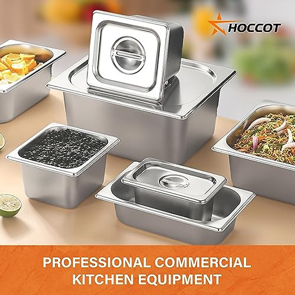 HOCCOT 6-Pack 1/1 Size Stainless Steel Steam Table Lid Full Size Solid Hotel Pan Cover Buffet Pan Lids Roasting Pans Cover with Handle Lid for 1/1 Steam Pan
