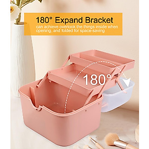 Qudqju Craft Box Organizer Pink Tackle Box Art Storage Box with Handle Sewing Box Organizer First Aid Box Girls Tackle Box Hair Accessories Organizer Travel Makeup Case 3-Layer Crafting Box