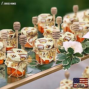 Honey Pot Hexagon Glass Honey Jar 1.5oz 42sets - Honey Jars with Wood Dipper Gold Lid Gold Bee Charm Pendant Decorative Bee Wrapping Paper Jute Hanging Rope - Wedding Favors Baby Shower Party Favors