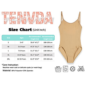 TENVDA Girls Nude Seamless Undergarment Camisole Tan Leotard Nudie Dance Bodysuits for 12-16 Years Old Kids Ballet Gymnastics