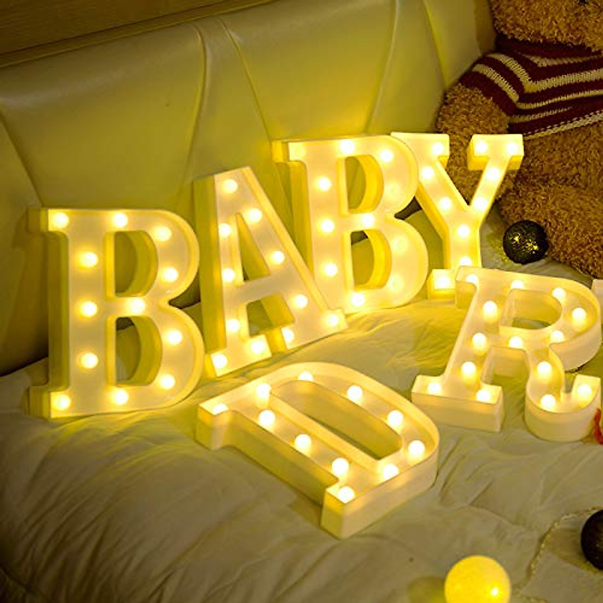 Creation Core 8.7" Tall Large LED Baby Word Marquee Signs Battery Operated Warm White Light Up Letters for Home Bedroom Nursery Room Table Wall Decor, Baby
