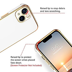 BENTOBEN iPhone 13 Case, Phone Case iPhone 13 6.1, Slim Thin Luxury Gold Design Shockproof Protective Soft TPU Bumper Drop Protection Cute Case for Girls Women Boys Men iPhone 13 Cover, White/Gold