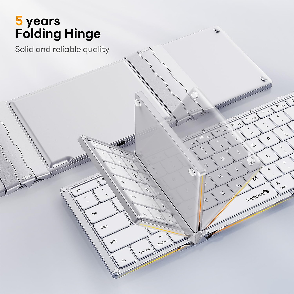ProtoArc Foldable Bluetooth Keyboard for Mac, XK01-A Folding Wireless Keyboard with Number Pad, Full Travel Keyboard for Macbook, iMac, iPad 10.2, iPad Pro/Air/Mini, iPhone