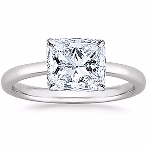 14K White Gold 2 Carat Lab Grown Solitaire Princess Cut Diamond Engagement Ring (2 Ct,E-F Color VS1-VS2 Clarity)
