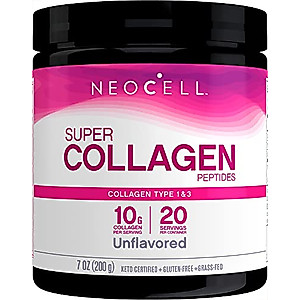 NeoCell Super Collagen Powder, 10g Collagen Peptides per Serving, Gluten Free, Keto Friendly, Non-GMO, Grass Fed, Paleo Friendly, Healthy Hair, Skin, Nails & Joints, Unflavored, 7 Oz