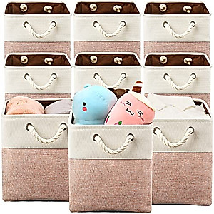 9 Pieces Cube Storage Bins 11 x 11 x 11 Inch Fabric Storage Cubes Basket Cube Storage Organizer Bins Baskets for Cube Storage Collapsible Storage Bins White and Pink for Closet Shelves, Clothes Toys