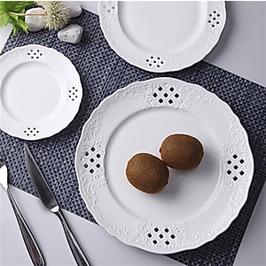 EERINESS Dinner Plates Set Hollow Out Dessert Plate White Disc Home Kitchen Restaurant Coffee Shop Flat Plate Ceramic Fruit Plate Round Fruit Tray Kitchen Salad Bowl (Color : A)