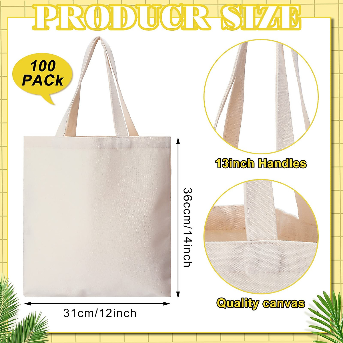 Pinkunn 100 Pcs Canvas Bags Bulk Natural Cotton Bags with Handles Plain Polyester Cotton Bags for Crafting DIY(White)