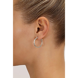 14k White Gold Hand Engraved Full Diamond-cut Round Hoop Earrings (25mm (1 inch))