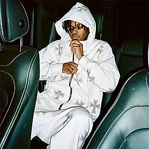 GIRSARRDER Women Jackets Zip Up Hoodie Women Cross Printed Oversized Hoodies Y2k Comfy Loose Fit Men Trendy Sweatshirts A-white