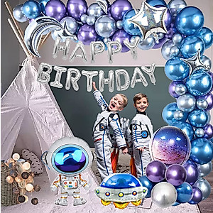 Outer Space Balloon Garland Kit, 115Pcs Universe Space Planets Party Balloon Garland Kit Included Happy Birthday UFO Rocket Astronaut Galaxy Moon Star Balloons for Kids Birthday Party Decorations