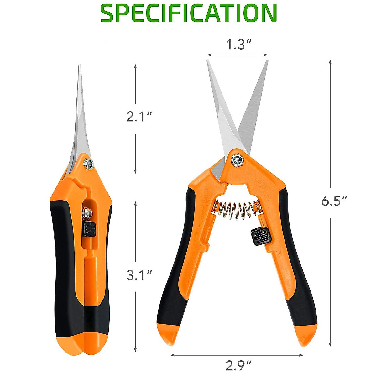 iPower GLPRNR6ORV1 6.5 Inch Gardening Pruning Shears Hand Scissors with Straight Stainless Steel Blades for Trimming Herbs, Flowers, Bonsai, 1-Pack, Orange