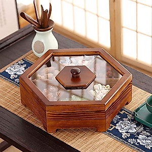 CRUHRE Decorative Fruit Basket Wooden Candy Box With Lid Nut Dried Fruit Display Plate Tray Snacks Box Storage Organizer For Home Party Fruit Bowl