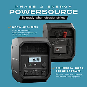 Phase 2 Energy PowerSource 660 Portable Power Station, 660Wh Backup Battery, Portable Solar Generator with 4 AC 110V Outlets / 1440W, Backup Battery Power Supply for Home, Emergency, Camping