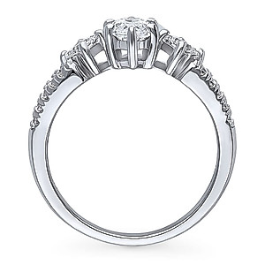 BERRICLE Sterling Silver 3-Stone Wedding Engagement Rings Marquise Cut Cubic Zirconia CZ Split Shank Ring for Women, Rhodium Plated Size 5