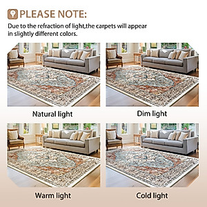 BESTSWEETIE Area Rug 8x10 Rugs for Living Room 8 x 10 Washable Rugs Non Slip Vintage Boho Living Room Rugs for Bedroom Dining Room, Distressed Floral Pattern Carpet, Green Brick Rust Red