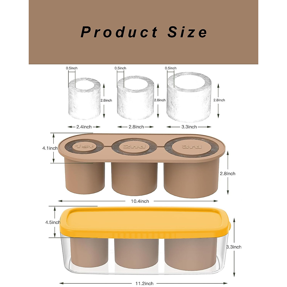 Ice Mold for Stanley Tumbler Cup, 3 PCS Silicone Hollow Cylinder Ice Cube Tray with Lid for 30OZ-40OZ Straw Tumbler, Large Ice Cube Mold for Freezer, Ice Maker for Whiskey, Cocktail, Coffee (Green)