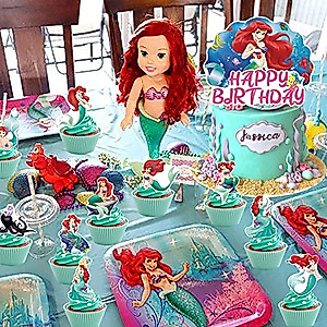 25Pcs Little Mermaid Ariel Party Cake Decorations, Cute Little Mermaid Ariel Birthday Cupcake Toppers Cartoon Mermaid Ariel Themed Party Favors for Boys and Girls Birthday Party Decorations