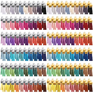 Duufin 240 Pieces Keychain Tassels Bulk Leather Tassel Pendants Colorful Tassel for Keychain, Craft and DIY Projects, 60 Colors (Gold and Silver Cap)