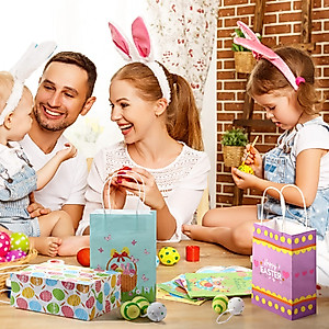 12 Pieces Easter Gift Paper Bags Easter Party Favor Bags with Handles Easter Treat Bags Kids with Happy Easter for Easter Party Supplies Candy Cookie Goodies Gift Wrapping