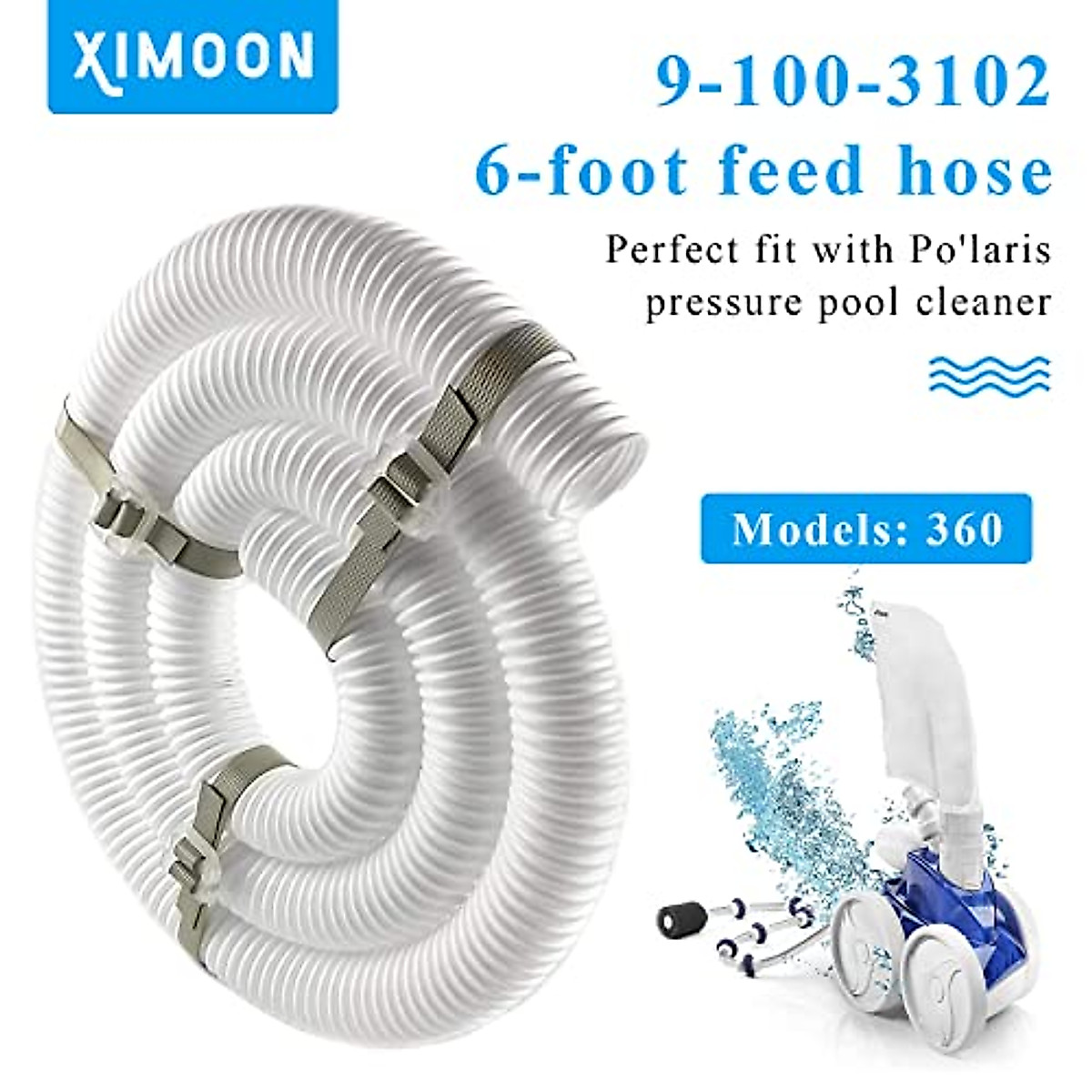 Ximoon Replacement for Po'laris Pool Cleaner Parts 9-100-3102 6-Ft Cuffless Feed Hose Fit Po'laris Pool Cleaner 360 1-1/2" Diameter