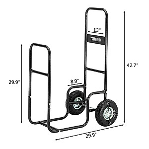 ROVSUN Firewood Cart Wood Hauler Fireplace Log Carrier Mover, Outdoor Indoor Wood w/Rolling Wheel Dolly Storage Holder