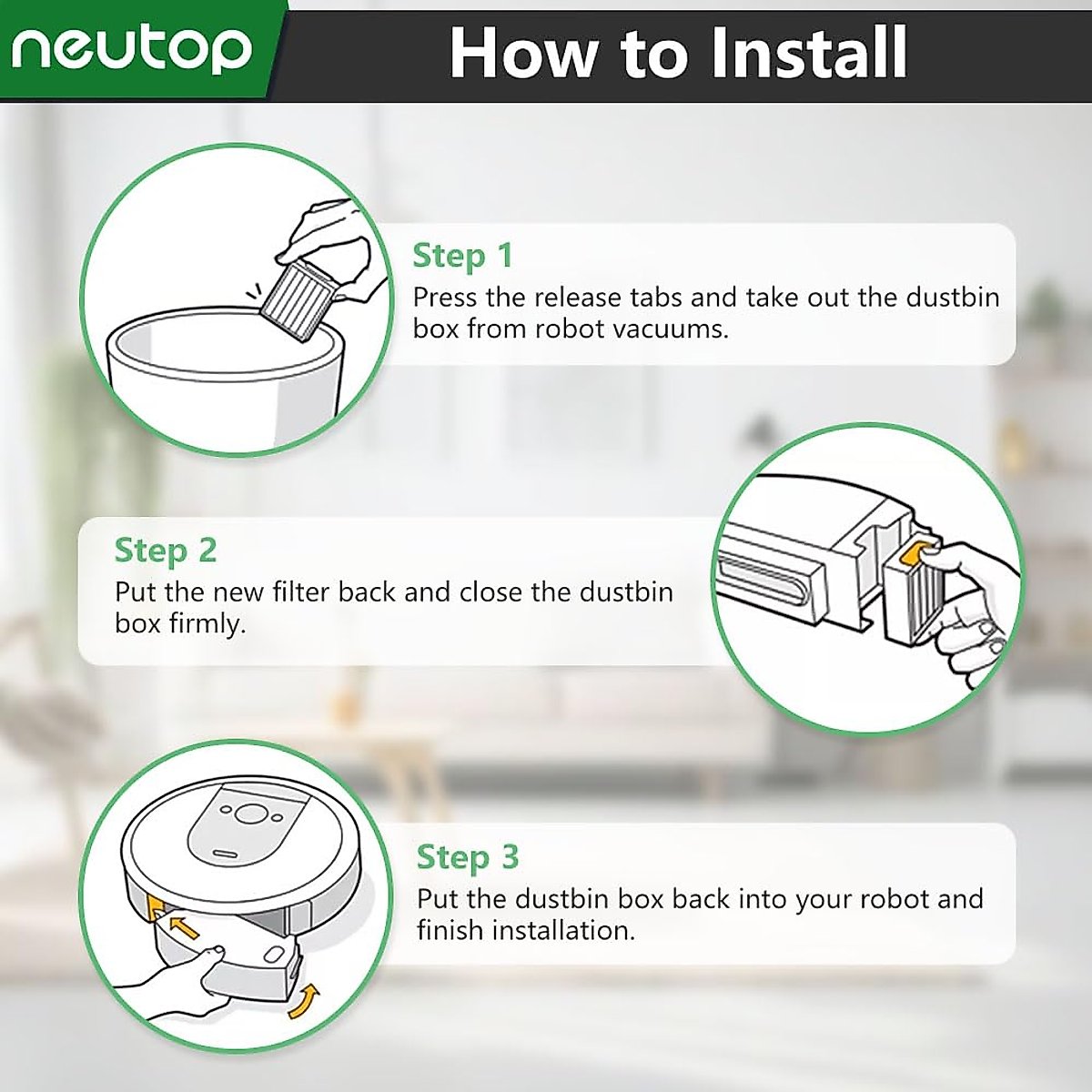 Neutop Filter Compatible with iRobot Roomba Combo j7+, Combo j9+, 10 Max, Robotic Vacuum and Mop Replacement Filter Parts, High-Effiency HEPA, 6-Pack