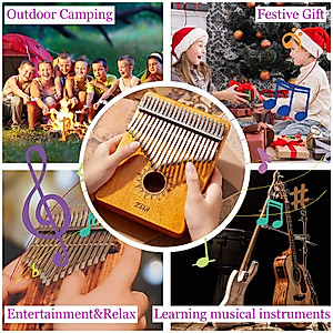 TienClef Kalimba Thumb Piano 21 Keys with Engraved Notes Helios Pattern Handhold Cute Finger Piano Mabogany Solid Wood Portable Musical Instrument with Music Book for Kids Adult Beginner (Natrual)
