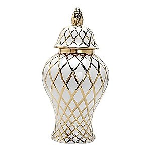 Gazechimp Modern Ceramic Ginger Jar Vase Porcelain Jar Temple Jar Handicraft with Lid Decorative Universal for Home Cafe Desktop Bedroom Decor Ornament