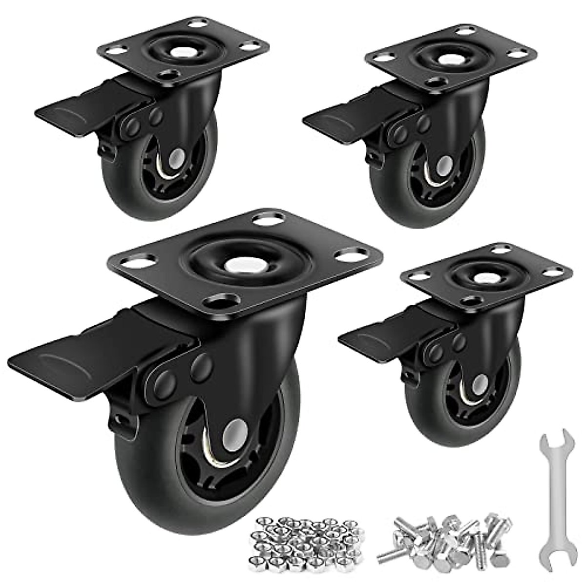 Apllamo 3" Casters Set of 4 ，4 Heavy Duty Quiet Casters, Max Load 2000LBS. Suitable to do Soft Wheels for cart ，Caster Wheels Glide Quietly and Protect The Floor, casters Set of 4 Heavy Duty.