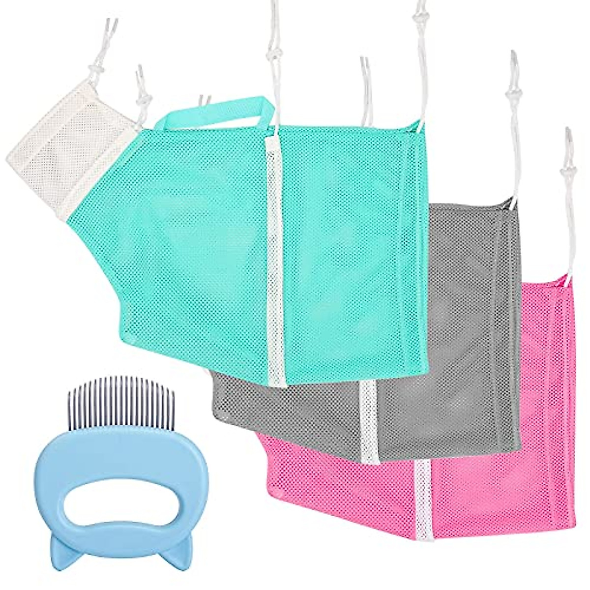 3 Pieces Cat Bathing Bag Cat Shower Net Bag with Cat Shell Comb, Anti-Bite Anti-Scratch Adjustable Breathable Mesh Grooming Carrier Bag for Pets, Bathing, Nail Trimming, Feeding Medicine, Ear Clean