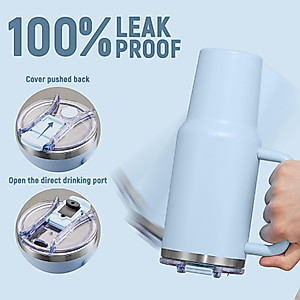 SMLIXE 40 oz Tumbler with Handle and Straw Lid,Insulated Reusable Stainless Steel Water Bottle Travel Mug，Cupholder Friendly Double Wall Vacuum Sealed Cup (Sky Blue)