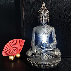 CHRUI Solar Outdoor Meditating Buddha Statue, 13 Inch Tall Antique Polyresin Statuary- Home & Outdoor Decor for Garden, Patio, Deck, Porch - Yard Art Decoration