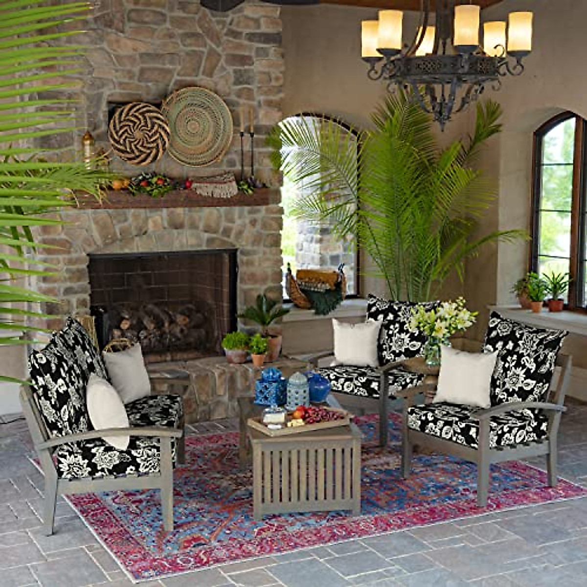Arden Selections Outdoor Deep Seating Cushion Set 24 x 22, Ashland Black Jacobean