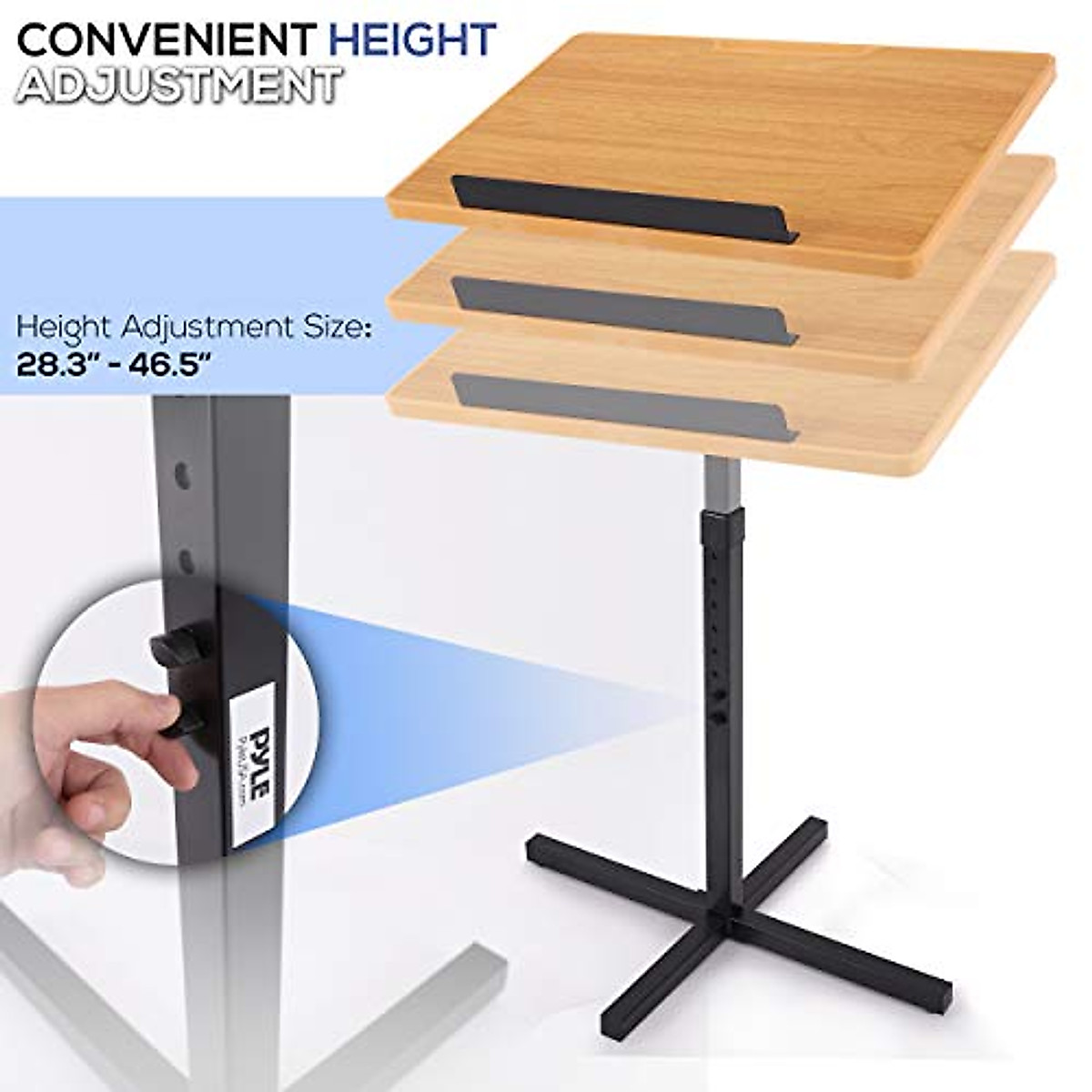 Pyle Portable Floor Lectern Podium Stand-Height Adjustable Steady Standing Design Teacher Speaker Lecture Classroom Presentation Stand, Laptop Computer Book Holder w/ Slanted Top Shelf PLCTND44,BLACK