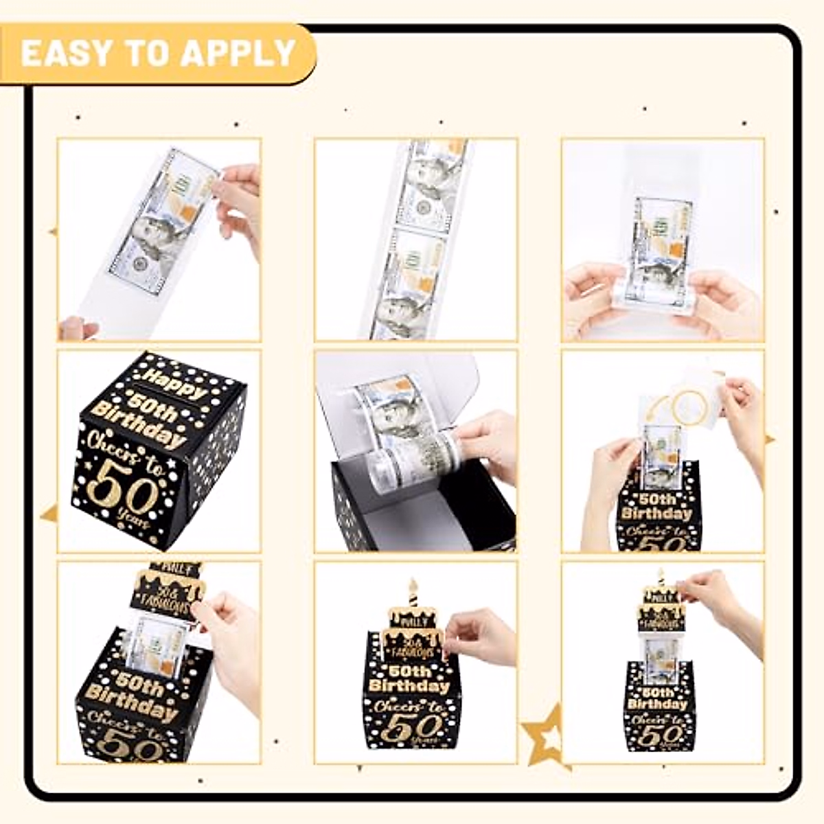 50th Birthday Money Box for Cash,Surprise Box Explosion Gift, Billionaire Money Holder with Pull Out Card DIY Set