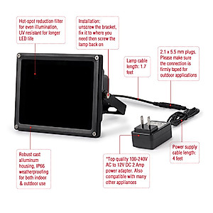 Tendelux 200ft Long Range IR Illuminator | BI18 90° LED Outdoor IR Flood Light for Security Camera (w/Power Adapter)